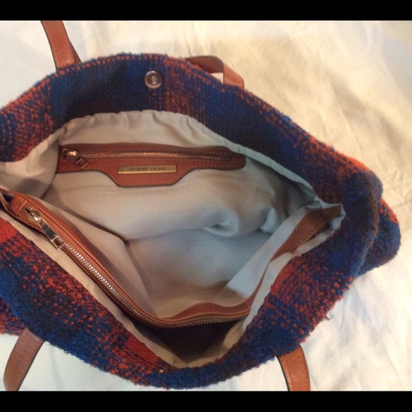 Street Level | Bags | Street Level Tote Bag Check Rust Blue Tan Leather ...